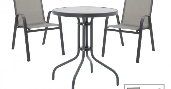 Calan-Watson pakoworld dining table set of 3 gray metal and tempered glass D60x70cm