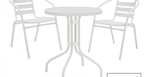 Tade-Watson pakoworld dining table set of 3 white metal D60x70cm
