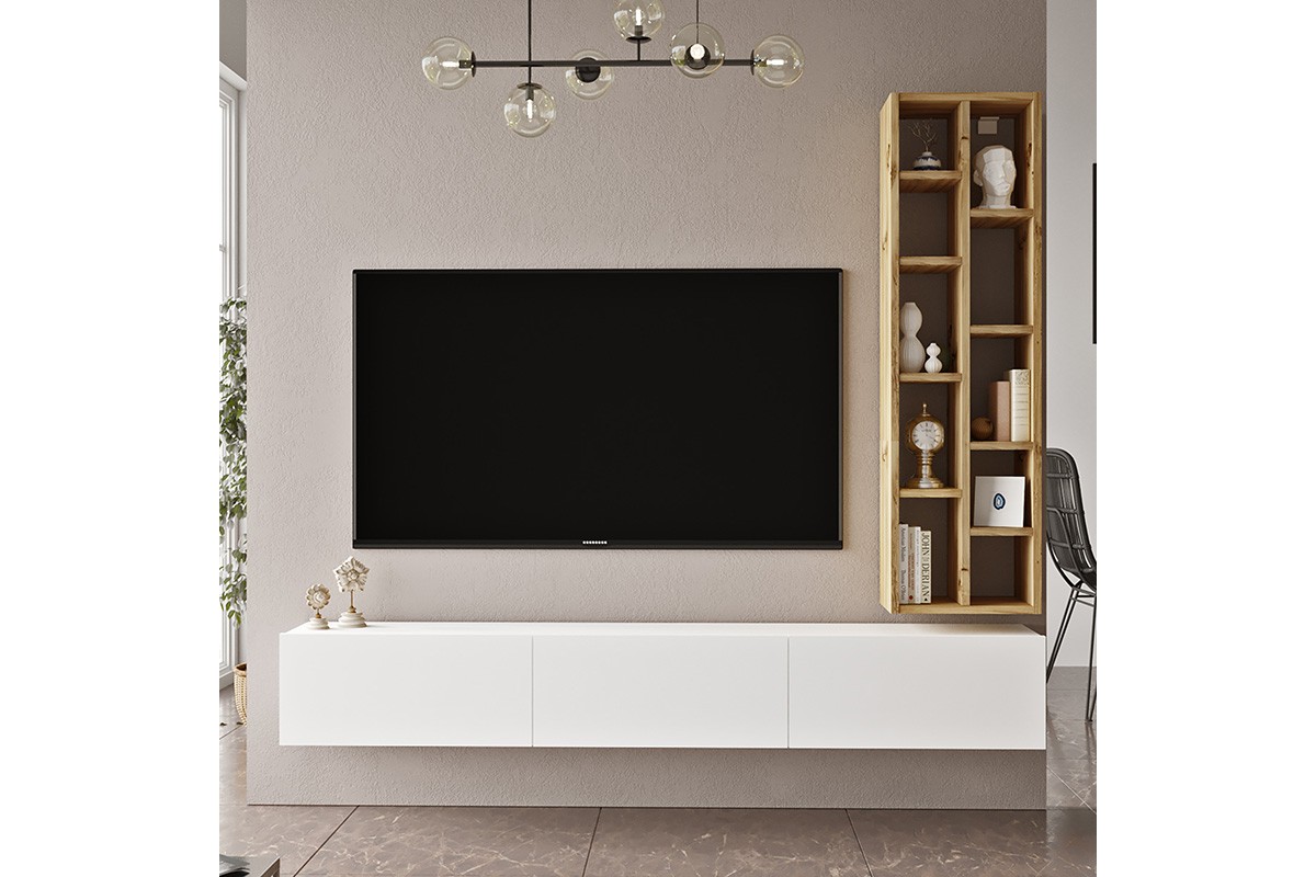 Esmeralda pakoworld wall TV unit white-natural color 74.5x27x145cm
