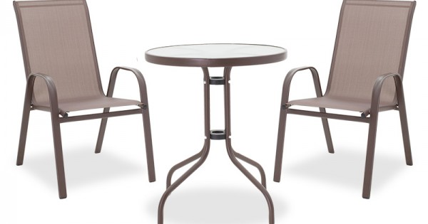 Τραπεζαρία Watson-Calan σετ 3τεμ pakoworld μέταλλο-textilene καφέ Φ60x70εκ