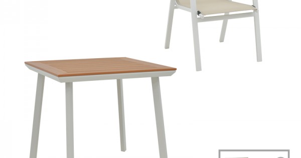 Dining table Synergy-Azelie set of 3 pakoworld white aluminum and ...