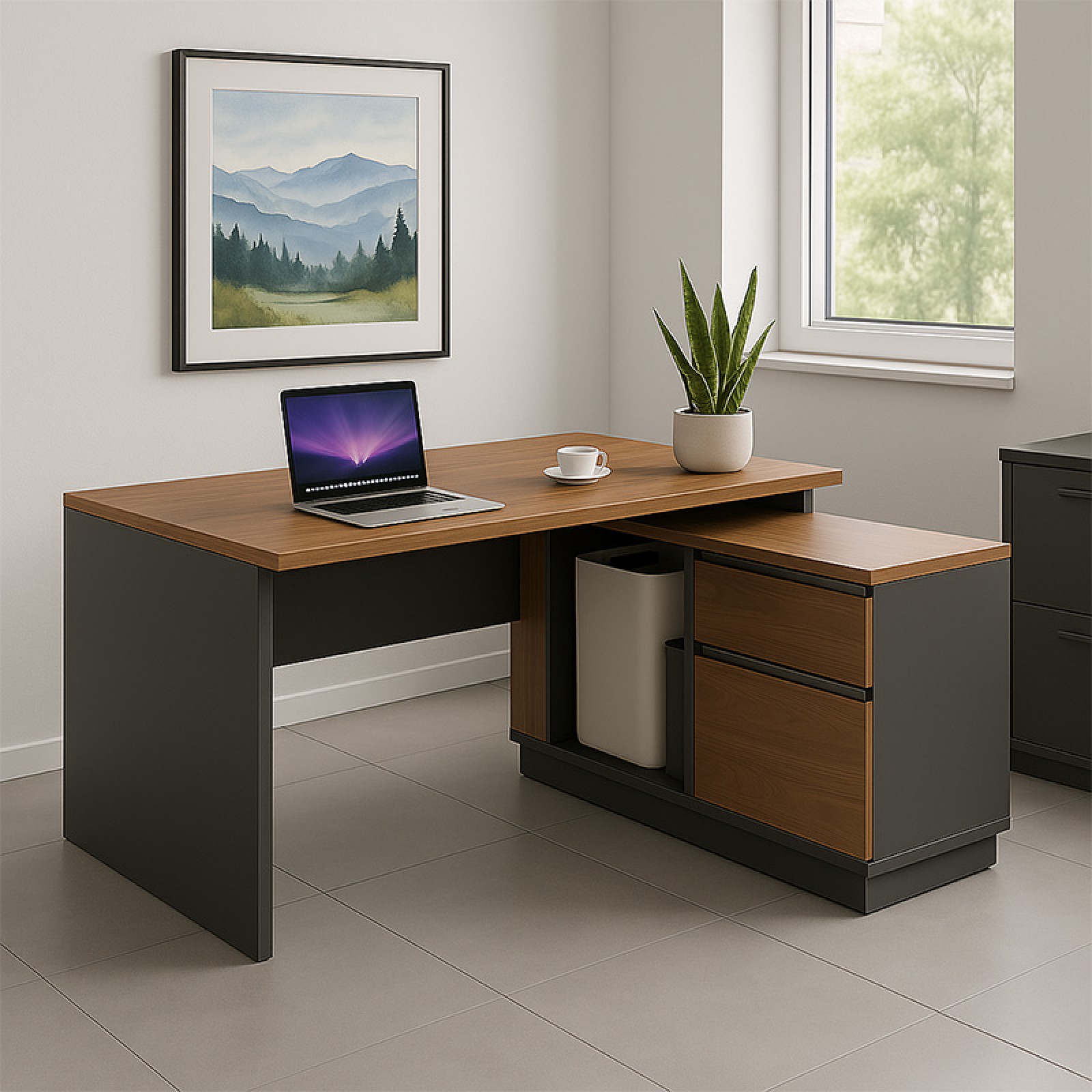 Professional right corner office desk Oscar pakoworld walnut-anthracite ...