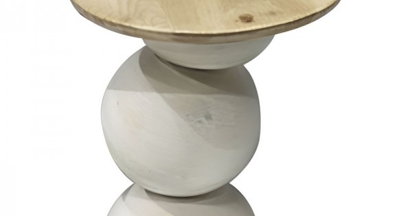 Side table Sedra Inart solid mango wood in white wash color D38x44cm