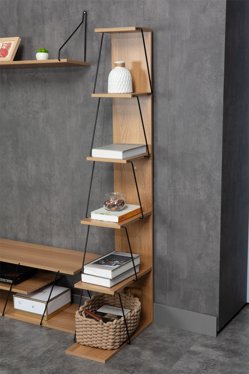 Bookcase mini Tars pakoworld sonoma- black 50x22x150cm κυπρος