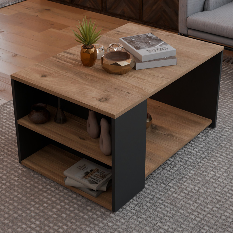Coffee table Noil pakoworld oak-anthracite melamine 90x60x48cm cyprus